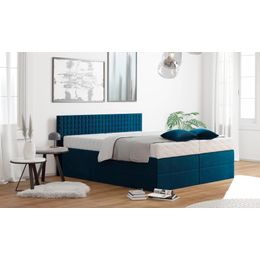Boxspringbett, B:195cm L:210cm, blau, Westfalia Schlafkomfort, Bezug: 100% Polyester;Polsterwatte: 100% Polyester, Komplettbetten, mit Zierkissen,