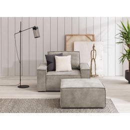 Sessel Home Affaire, B:120cm H:85cm T:166cm, grau, 100% Polyester, Wohnzimmer, Sessel, "SHERWOOD", Loveseat und Hocker im Set, passend zur