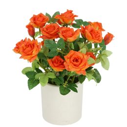 Kunstblume I.GE.A., B:18cm H:21cm L:18cm, orange, Polyester, Kunstpflanzen, "Wildrosen Busch im Topf", Rosen Kunstrosen Kunstpflanze Blumen