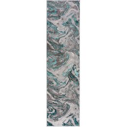 L&auml;ufer FLAIR RUGS, B:60cm H:12mm L:230cm, gr&uuml;n, Kunstfaser, Flur, Teppiche, "Marbled", dezenter Glanz, mehrfarbig, modernes Marmor-Design,