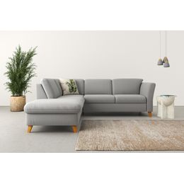Ecksofa Home Affaire, B:252cm H:86cm T:213cm, grau, 100% Polyester, Wohnzimmer, Sofas, "Trelleborg L-Form", Federkern-Polsterung, wahlweise mit