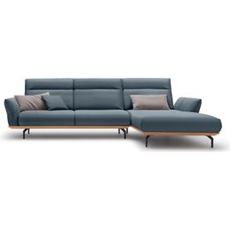 Ecksofa, B:318cm H:103cm T:183cm, blau, CREATION BY ROLF BENZ, NaturLEDER OSKAR (echtes Rindsleder), Wohnzimmer, Sofas, "CR.460", Sockel in Eiche,