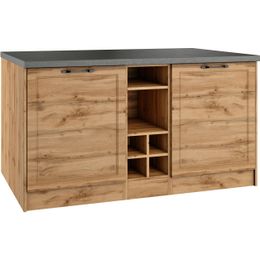 K&uuml;cheninsel KOCHSTATION, B:153cm H:86cm T:100cm, beige, Komplettk&uuml;chen-Sets, "KS-Lani, Breite 153 cm, mit Flaschenregal", MDF-Fronten, Arbeitsplatte