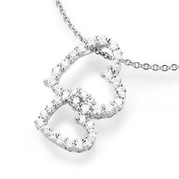 Smart Jewel Damen Herzkette "Herz an Herz mit Zirkonia Steinen, Silber 925", 45cm, Silber 925 (Sterlingsilber), wei&szlig;, Silber 925 (Sterlingsilber),