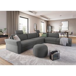 Sit & More Ecksofa SIT & MORE, B:356cm H:80cm T:292cm, grau, Samtoptik (100% Polyester);Soft clean (98% Polyester, 2% Polyamid);Struktur fein (100% Polyester),