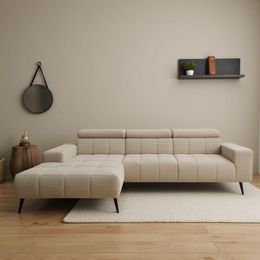 Ecksofa DOMO collection, B:287cm H:79cm T:175cm, beige, 100% Polyester, Wohnzimmer, Sofas, "Trento L-Form, mit Kufenfu&szlig; oder Einzelfu&szlig;", wahlweise