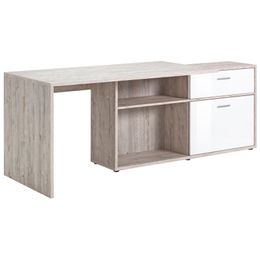 Eckschreibtisch FMD, B:138cm H:75cm T:67,5cm, bunt, B&uuml;ro, Tische, "Diego", Hochglanzfronten, mit Regalelement, viel Stauraum, 2 Aufbauvarianten