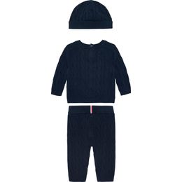 Tommy Hilfiger Jungen Langarmshirt & Hose "CABLE SWEATER BEANIE GIFTBOX"schwarz night navy, Gr. 56, unifarben, Jersey, Obermaterial: 53% Baumwolle,