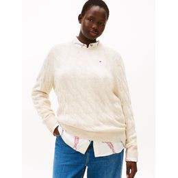 Damen Strickpullover "CRV SOFT WOOL CABLE C-NK LS SWT"heather oatmilk, Gr. 52, Tommy Hilfiger Curve, unifarben, Strick, Obermaterial: 100% Wolle,