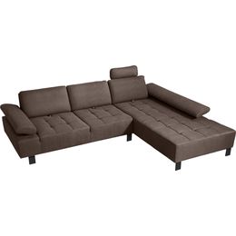 Ecksofa Alina, B:270cm H:103cm T:223cm, braun, Struktur fein XBO (100% Polyester), Wohnzimmer, Sofas, "Royce", inklusive Sitztiefenverstellung, 270