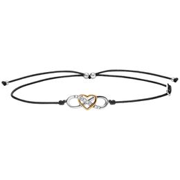 JULIE JULSEN Damen Armband "925 Silber rhodiniert vergoldet Zirkonia Nylon Band schwarz", 17cm, Silber 925 (Sterlingsilber), bunt, Silber 925