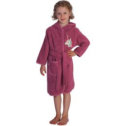 W&ouml;rner Kinderbademantel W&Ouml;RNERlight mauve, Baumwolle, Hausm&auml;ntel, "Einhorn", mit Stickerei, mit Tasche, maschinenwaschbar
