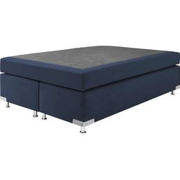 Boxspringbett, B:142cm L:201cm, blau, Westfalia Schlafkomfort, Microvelours (100% Polyester), Komplettbetten, "Holland", ohne Kopfteil, frei im Raum