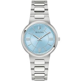 Bulova Damen Quarzuhrsilberfarben, hellblau, Armbanduhren, Armbanduhr, Damenuhr, Edelstahlarmband, analog