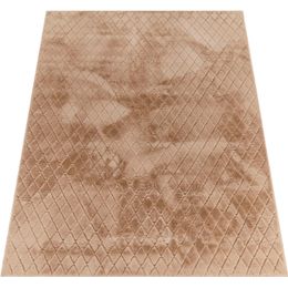 Hochflor-Teppich Paco Home, B:60cm H:26mm L:100cm, beige, Polyester, Teppiche, "Arnheim 742", Uni Farben, Rauten Muster, besonders weich, Hoch-Tief