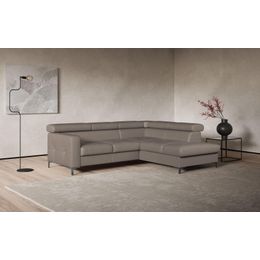 Ecksofa COTTA, B:239cm H:74cm T:207cm, grau, Microfaser Primabelle (100% Polyester);Die R&uuml;ckseite und die Liegefl&auml;che der Bettfunktion in NaturLEDER