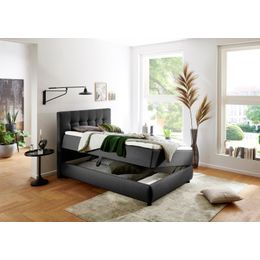 Boxbett, B:107cm L:213cm, grau, ATLANTIC HOME COLLECTION, Komplettbetten, "LILO", inkl. Bettkasten und Topper