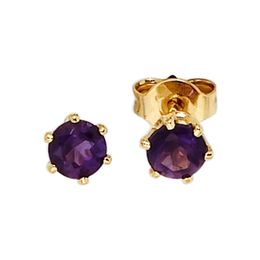 Jobo Damen Paar Ohrstecker, 4,7mm, Gelbgold 585, gelb, Gelbgold 585, Ohrringe, rund 585 Gold mit Amethyst