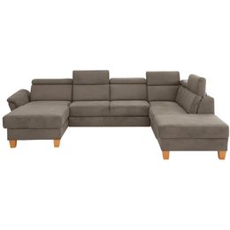 Wohnlandschaft Home Affaire, B:322cm H:84cm T:217cm, braun, 100% Polyester, Sofas, "Conville U-Form", Kopfteilverstellung wahlweise mit Bettfunktion