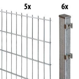 GARDEN 'N' MORE Doppelstabmattenzaun "Excellent", H/L: 160cm x 10m, Pfosten: 6 Stk., grau, Zaunelemente, 5 Elemente f&uuml;r 10 m, LxH: 200 x 163 cm, mit