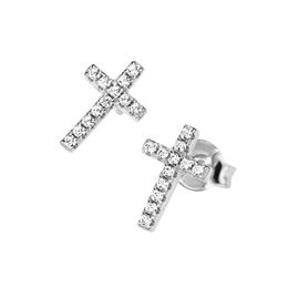 Smart Jewel Damen Paar Ohrstecker "Kreuz mit Zirkonia, Silber 925", Silber 925 (Sterlingsilber), silber, Silber 925 (Sterlingsilber), Ohrringe