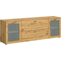 Lowboard Inosign, B:180cm H:62cm T:37cm, braun, FSC-zertifizierter Holzwerkstoff, Glas, Wohnzimmer, Sideboards, "Onex, Breite 180 cm, mit Glast&uuml;ren,