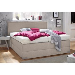 Boxspringbett, beige, Westfalia Schlafkomfort, Bettrahmen und seitliche Einfassung Unterbox und Obermatratze: Fein-Strukturstoff (77% Polyester, 23%