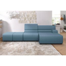 Ecksofa Egoitaliano, B:384cm H:80cm T:98cm, blau, Luxus-Micofaser Lederoptik (100% Polyester) ist ein neues technisches Gewebe mit einem visuellen