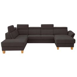 Wohnlandschaft Home Affaire, B:322cm H:84cm T:217cm, grau, 100% Polyester, Sofas, "Conville U-Form", Kopfteilverstellung wahlweise mit Bettfunktion