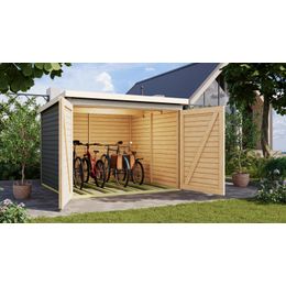 Fahrradbox Karibu, B:212,5cm H:167cm T:216,5cm, grau, Holzwerkstoff, Garten, Aufbewahrungsboxen, "Fahrradgarage 4", in verschiedenen Farben, BxTxH: