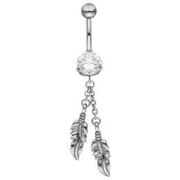 Jobo Damen Bauchnabelpiercing "Feder", silber, Edelstahl, Piercings, Edelstahl mit Kristallstein