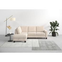 Ecksofa Home Affaire, B:236cm H:91cm T:170cm, beige, 100% Polyester, Wohnzimmer, Sofas, "Summer L-Form", mit Ottomane, mit oder ohne Bettfunktion und