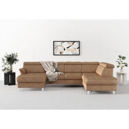 Sit & More Wohnlandschaft SIT & MORE, B:304cm T:216cm, braun, 100% Polyester, Sofas, "Marano U-Form", inklusive Kopfteilverstellung, wahlweise mit Bettfunktion,