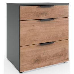 Nachtkommode wimex, B:54cm H:61cm T:41cm, schwarz, Spanplatte, Sideboards, "Level by fresh to go", 3 Schubladen mit soft-close Funktion, 54cm breit,