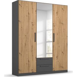 Dreht&uuml;renschrank Rauch, B:136cm H:197cm T:54cm, grau, Holzwerkstoff, Schr&auml;nke, "StyleUp", Typ Dark & Wood mit trendigen farblich abgesetzten Griffen