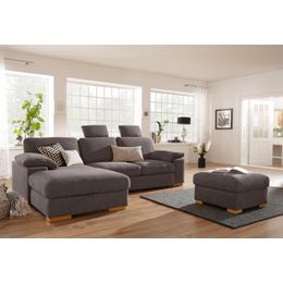 Ecksofa Home Affaire, B:277cm H:86cm T:172cm, braun, Luxus-Microfaser in Lederoptik (100% Polyester);Struktur (100% Polyester);Luxus-Microfaser (90%