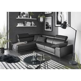 Ecksofa 3C CANDY, B:249cm H:79cm T:209cm, schwarz, 100% Leder, Wohnzimmer, Sofas, "Greve modern und bequem, inkl. manueller Kopfteilverstellung,