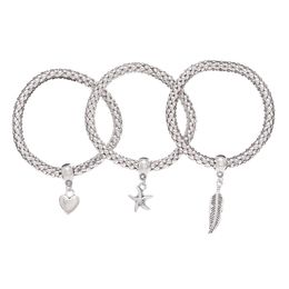 Lascana Damen Armband Set, silber, Metall, Armb&auml;nder, elastisch, Armb&auml;nder mit Anh&auml;nger, Herz, Stern, Feder, Armketten Set