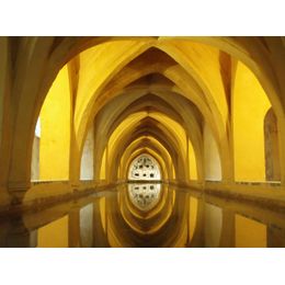 papermoon Fototapete "PALAST ALCAZAR-SEVILLA SCHLOSS PATIO ARKADE ANTIK FORT", B/L: 4,5m x 2,8m, Bahnen: 9 Stk., bunt, Schlafzimmer, Tapeten