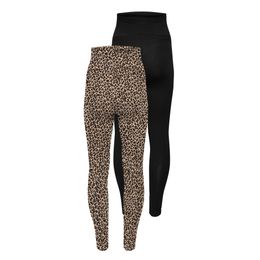 Only Maternity Damen Umstandsleggings "OLMLOVELY NEW LEGGING 2PCK AOP JRS NOOS", schwarz, Gr. S, bedruckt, unifarben, Jersey, Obermaterial: 95%