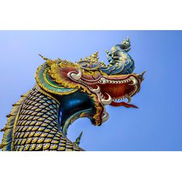 papermoon Fototapete "Chinesische Drachenfigur", B/L: 4,5m x 2,8m, Bahnen: 9 Stk., bunt, Schlafzimmer, Tapeten