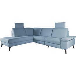 Ecksofa Alina, B:243cm H:118cm T:210cm, blau, Struktur GBA (100% Polyester), Wohnzimmer, Sofas, inkl. Kopfst&uuml;tzen, wahlweise mit Relaxfunktion,