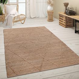 Teppich Paco Home, B:80cm H:13mm L:150cm, beige, Jute, Wohnzimmer, Teppiche, "Skive 685", handgeflochten, Rauten Muster, Naturfaser, auch als L&auml;ufer