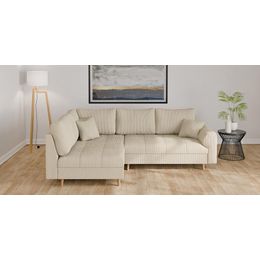 Ecksofa Home Affaire, B:231cm H:81cm T:161cm, beige, 100% Polyester, Wohnzimmer, Sofas, "CHARRE L-Form mit Ottomane, Ma&szlig;e B/T/H: 231/161/81 cm",