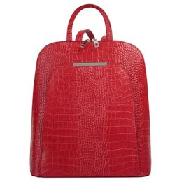 CLUTY Damen Cityrucksack, rot, Leder, Rindsleder, Rucks&auml;cke, echt Leder, Made in Italy