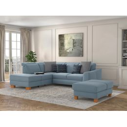 Sit & More Ecksofa SIT & MORE, B:263cm H:86cm T:219cm, blau, Wohnzimmer, Sofas, "Dundee L-Form", mit Federkern und Massivholzf&uuml;&szlig;en, wahlweise mit