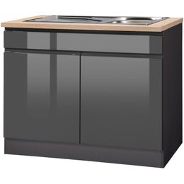 Sp&uuml;lenschrank KOCHSTATION, B:100cm H:85cm T:60cm, grau, Holzwerkstoff, MDF, K&uuml;che, Schr&auml;nke, "KS-Virginia", 100 cm breit, inklusive Einbausp&uuml;le