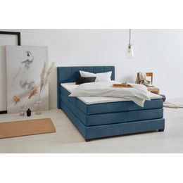 Boxspringbett OTTO products, B:150cm L:213cm, blau, Struktur fein aus 100%-recyceltem Polyester, Komplettbetten, "Peetu", Taschenfederkern-Matratze,