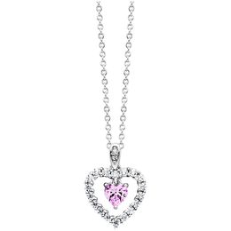 JULIE JULSEN Damen Kette mit Anh&auml;nger "925 Silber rhodiniert Herz Zirkonia wei&szlig; rosa", 43cm, Silber 925 (Sterlingsilber), L: 43 B: 12mm, silber,