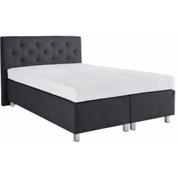 Boxspringbett, B:154cm L:210cm, grau, Westfalia Schlafkomfort, Bezug Unterbox und Kopfteil: Strukturstoff (77% Polyester und 23% Viskose);Bezug